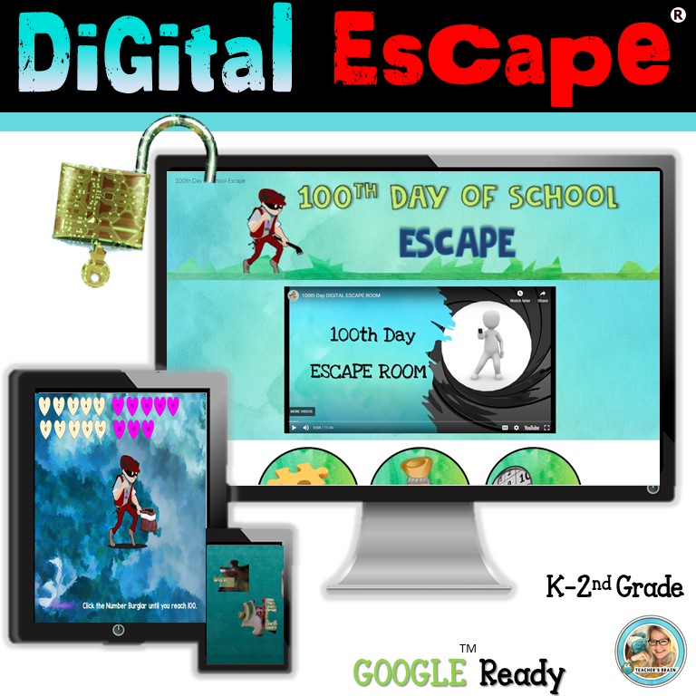 100th Day of School Digital Escape® Room for Kids - Teacher's Brain