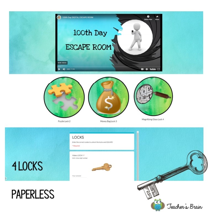 100th Day of School Digital Escape® Room for Kids - Teacher's Brain