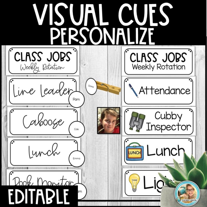 Classroom Jobs EDITABLE Chart Cards - Teacher's Brain