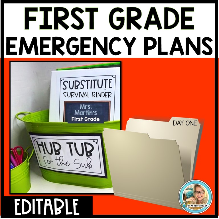 Emergency Sub Plans FIRST GRADE (TEN DAYS) Editable - Teacher's Brain