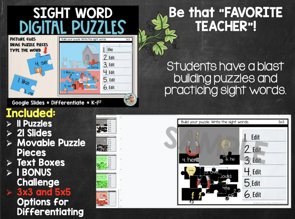 Digital Sight Word Puzzles for Practice - Teacher's Brain