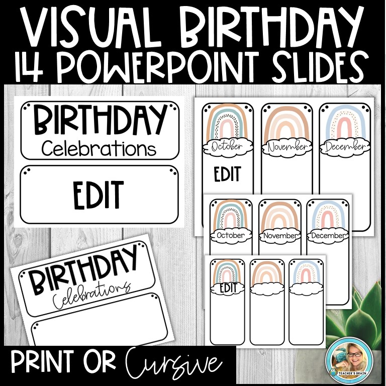 EDITABLE Birthday Chart Display Cards | Boho - Teacher's Brain Blog