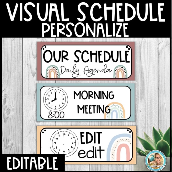 Classroom Daily Visual Schedule EDITABLE Cards BOHO RAINBOW Classroom ...