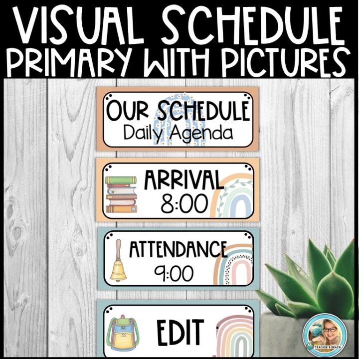 Classroom Daily Visual Schedule EDITABLE Cards BOHO RAINBOW Classroom ...