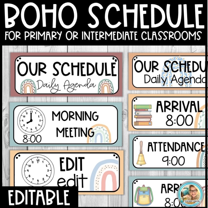 Classroom Daily Visual Schedule EDITABLE Cards BOHO RAINBOW Classroom ...