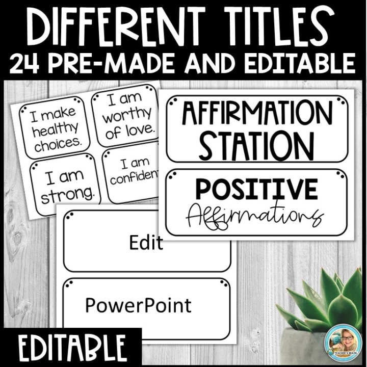 Positive Affirmations Mirror Black and White Cards | EDITABLE - Teacher ...