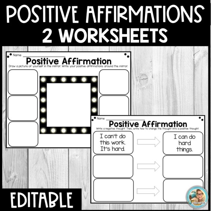 Positive Affirmations Mirror Black and White Cards | EDITABLE - Teacher ...