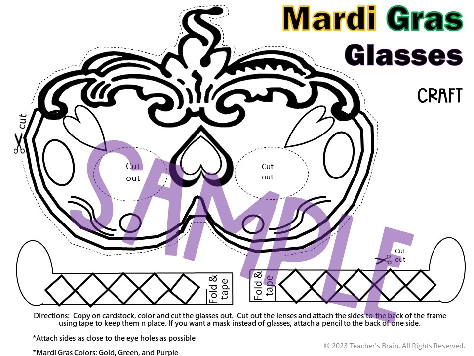 Mardi Gras Mask Glasses Craft Activity - Teacher's Brain