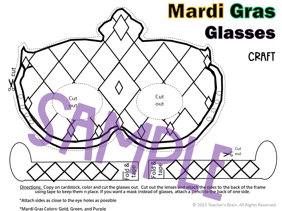 Mardi Gras Mask Glasses Craft Activity - Teacher's Brain