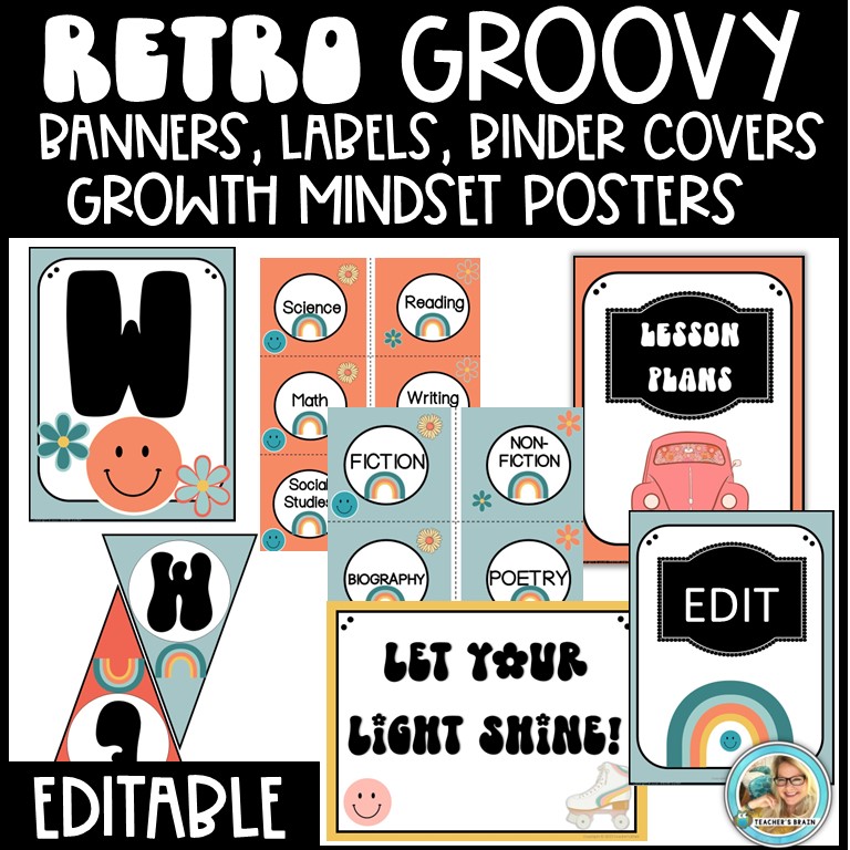 RETRO GROOVY Classroom Decor Banners, Posters, Labels | EDITABLE ...