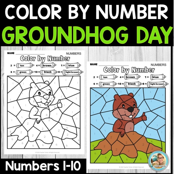 Groundhog Color by Number | Numbers to 10 | Kindergarten | First Grade ...