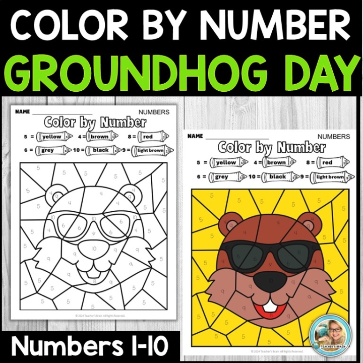 Groundhog Color by Number | Numbers to 10 | Kindergarten | First Grade ...