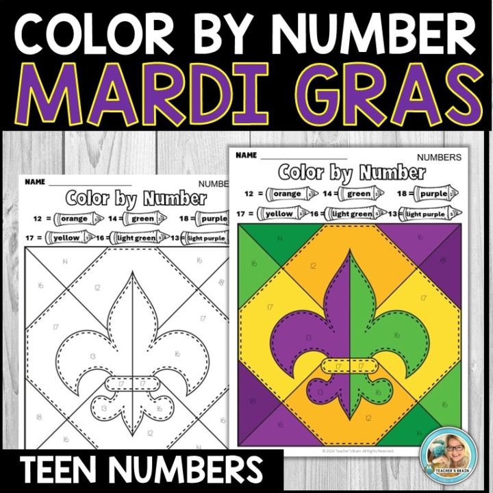 Mardi Gras Math Color by Teen Number | Kindergarten | First Grade ...