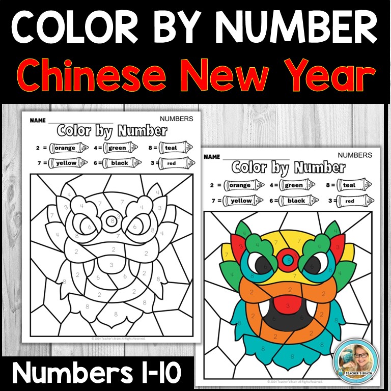Chinese New Year DRAGON Color by Number | To 10 | Kindergarten | First ...