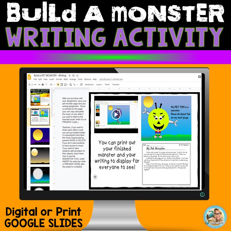 Build a MONSTER Craft Writing | Print or Digital GOOGLE READY - Teacher ...