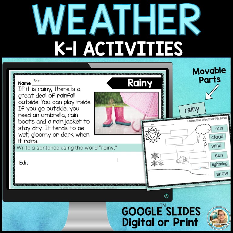 Weather Activities KINDERGARTEN First Grade | Google Slides - Teacher's ...