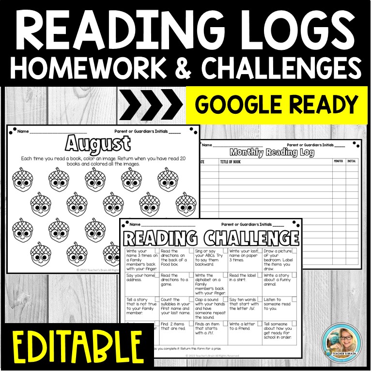 MONTHLY Reading Logs & Challenge – EDITABLE GOOGLE SLIDES - Teacher's Brain